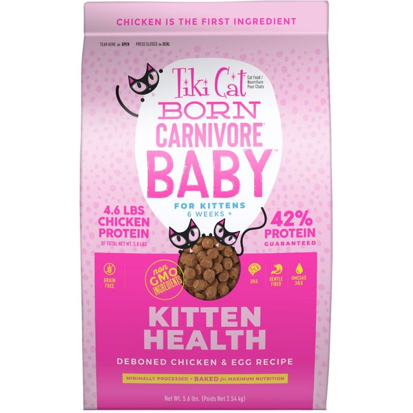 TIKI CAT Born Carnivore Baby Chicken & Egg Recipe Grain-Free Kitten Dry ...