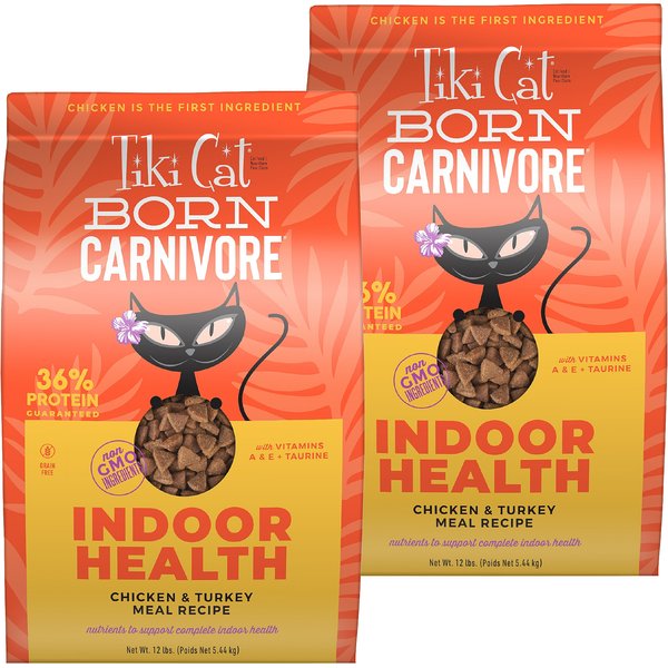 TIKI CAT Born Carnivore Indoor Health Chicken & Turkey Meal Dry Cat ...