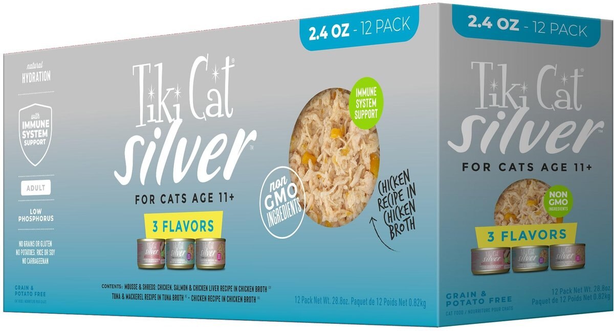 TIKI CAT Silver Variety Pack Grain-Free Wet Cat Food, 2.4-oz can, case ...