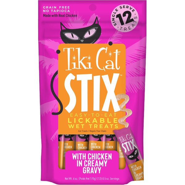 TIKI CAT Stix Chicken Grain-Free Lickable Cat Treats, 0.5-oz pouch ...