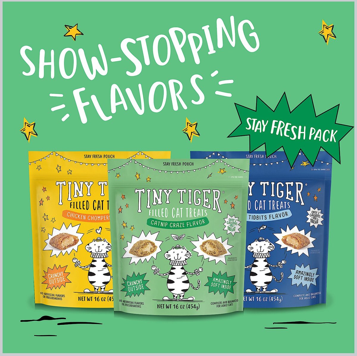 TINY TIGER Catnip Craze Flavor Filled Crunchy Cat Treats, 16-oz bag ...