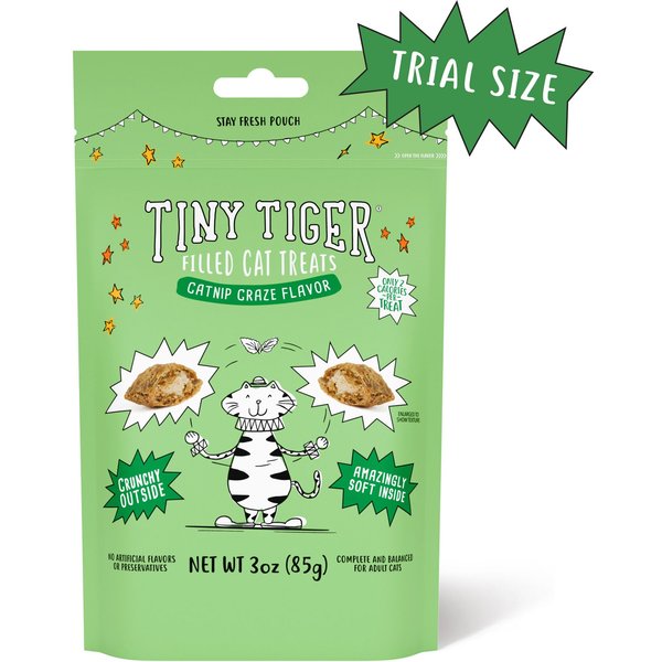 TINY TIGER Catnip Craze Flavor Filled Crunchy Cat Treats, 3-oz bag ...