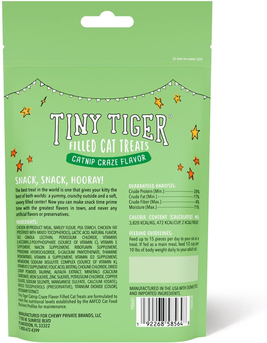 TINY TIGER Catnip Craze Flavor Filled Crunchy Cat Treats, 3-oz bag ...