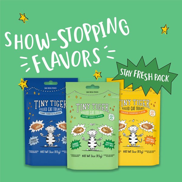 TINY TIGER Catnip Craze Flavor Filled Crunchy Cat Treats, 3-oz bag ...