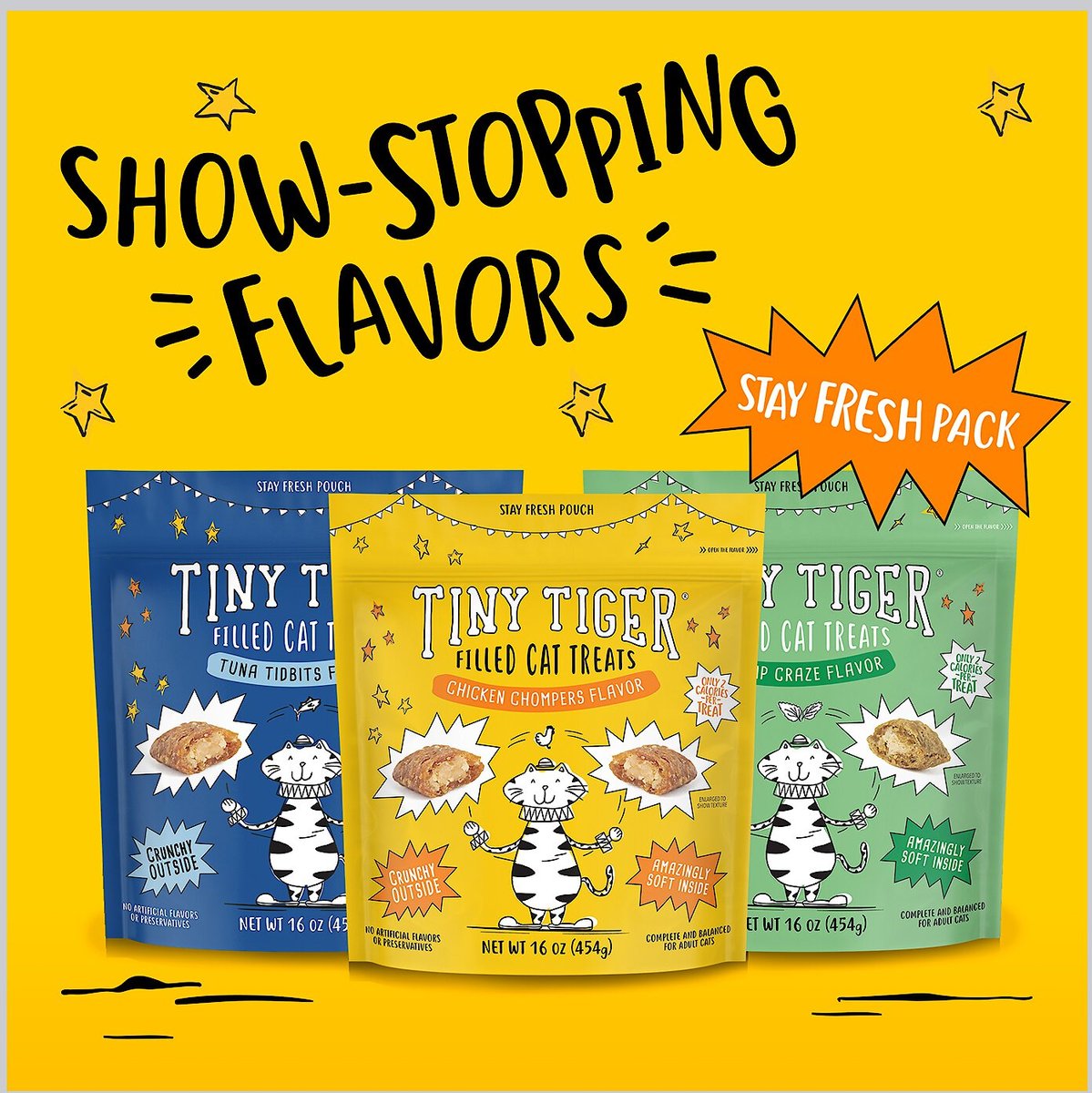 Out of Stock - TINY TIGER Chicken Chompers Flavor Filled Crunchy Cat Treats, 16-oz bag - Chewy.com