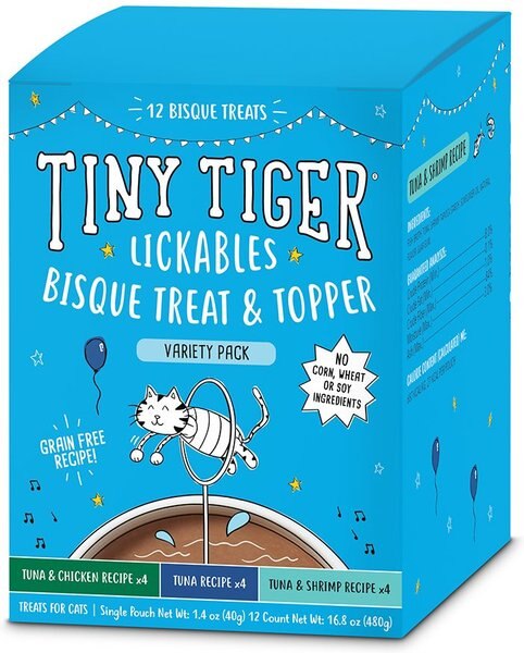 TINY TIGER Lickables Bisque Variety Pack Cat Treat & Topper, 1.4-oz ...
