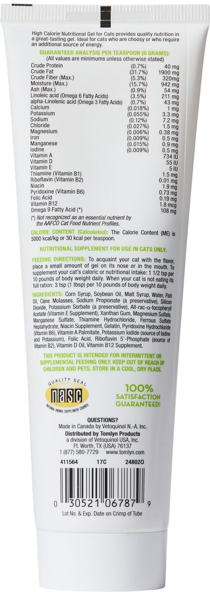 TOMLYN Nutri-Cal Gel High Calorie Supplement for Cats, 4.25-oz tube ...