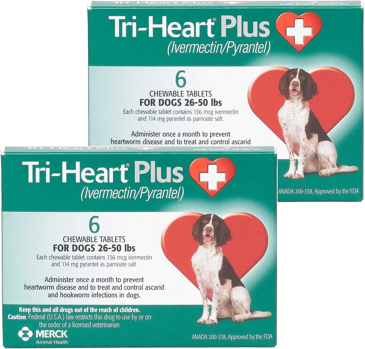 TRI-HEART PLUS Chewable Tablet for Dogs, 26-50 lbs, (Green Box) - Easy ...