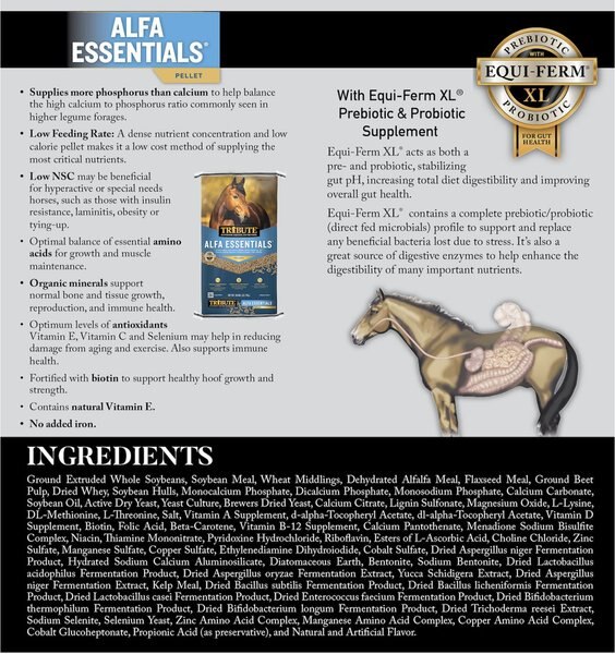 TRIBUTE EQUINE NUTRITION Alfa Essentials Pellets Horse Feed, 50-lb bag ...