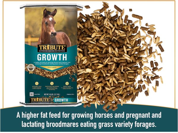 TRIBUTE EQUINE NUTRITION Growth Textured Horse Feed, 50-lb bag - Chewy.com