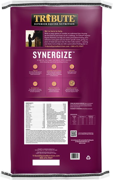 TRIBUTE EQUINE NUTRITION Synergize High Fat Low Sugar & Starch Horse Feed, 50-lb bag - Chewy.com