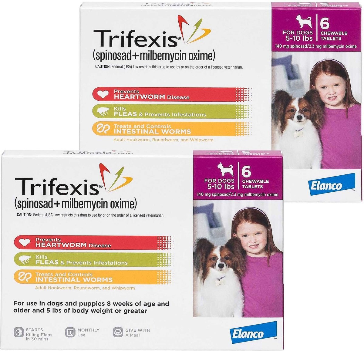 TRIFEXIS Chewable Tablet for Dogs, 5-10 lbs, (Magenta Box) - Easy ...