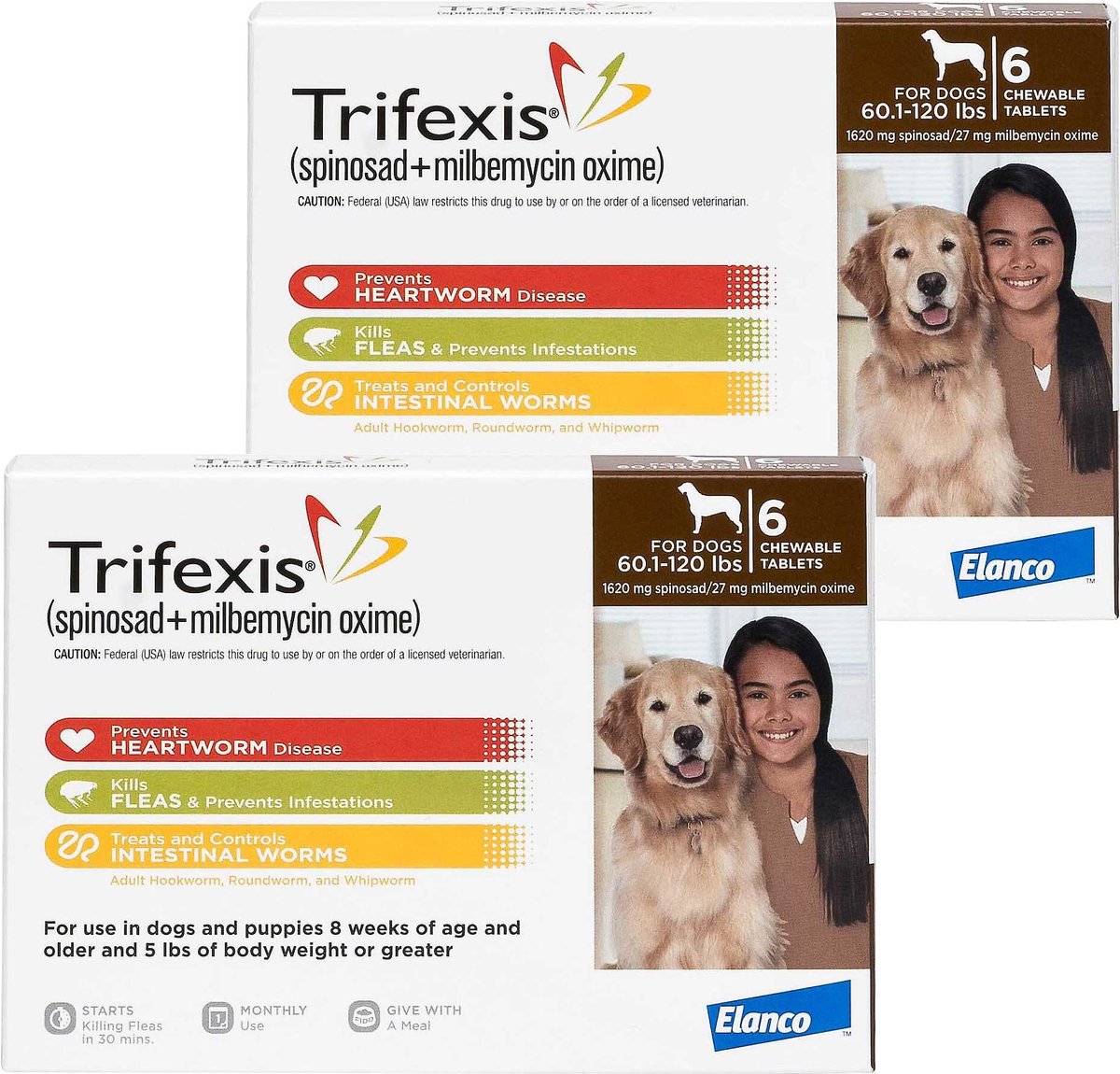 TRIFEXIS Chewable Tablet for Dogs, 60.1-120 lbs, (Brown Box) - Easy ...