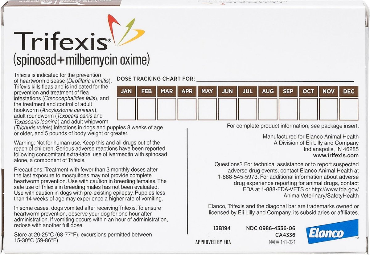 TRIFEXIS Chewable Tablet for Dogs, 60.1-120 lbs, (Brown Box) - Easy ...