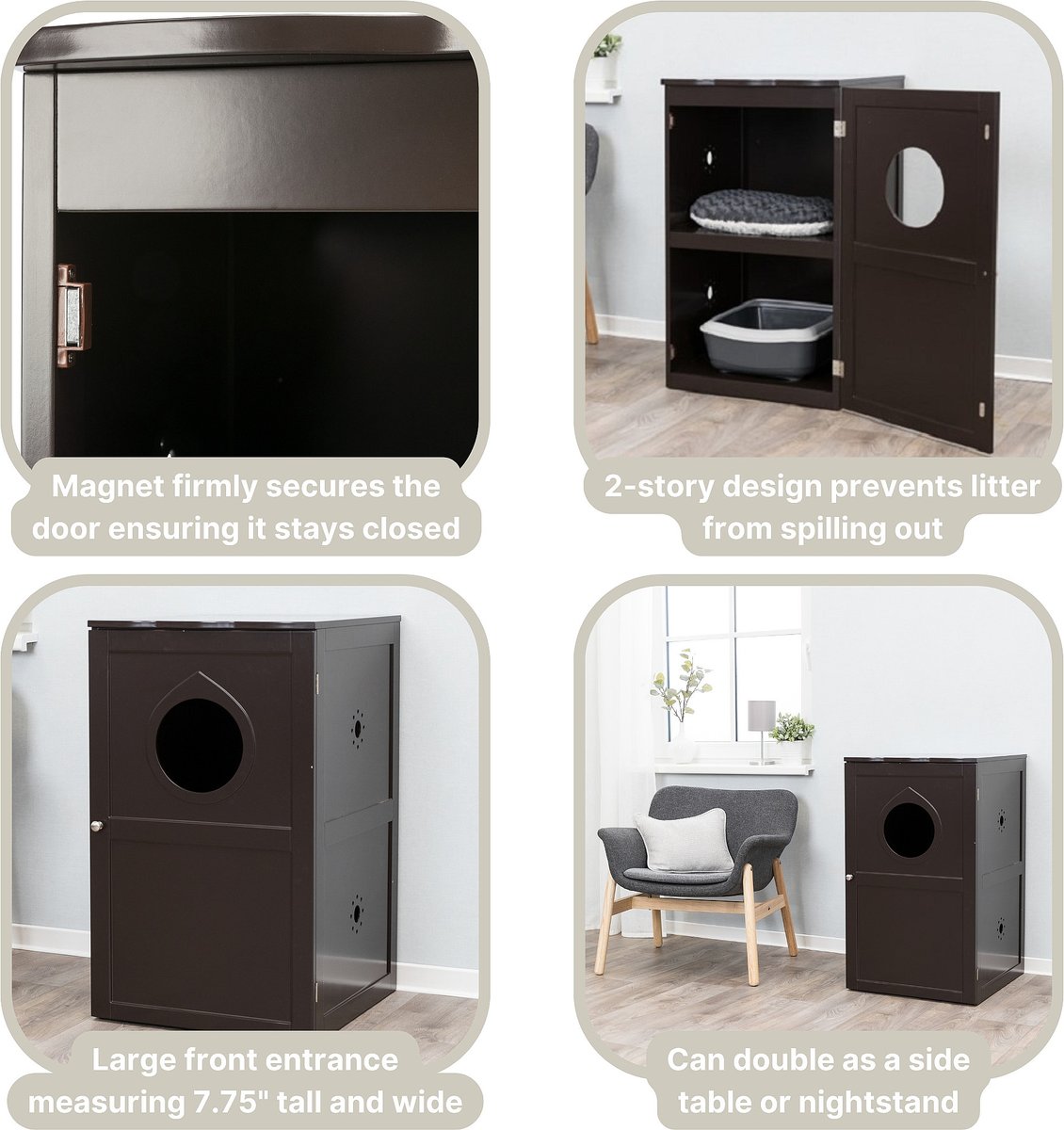 TRIXIE 2-Story Wooden Cat Litter Box Enclosure, Espresso - Chewy.com