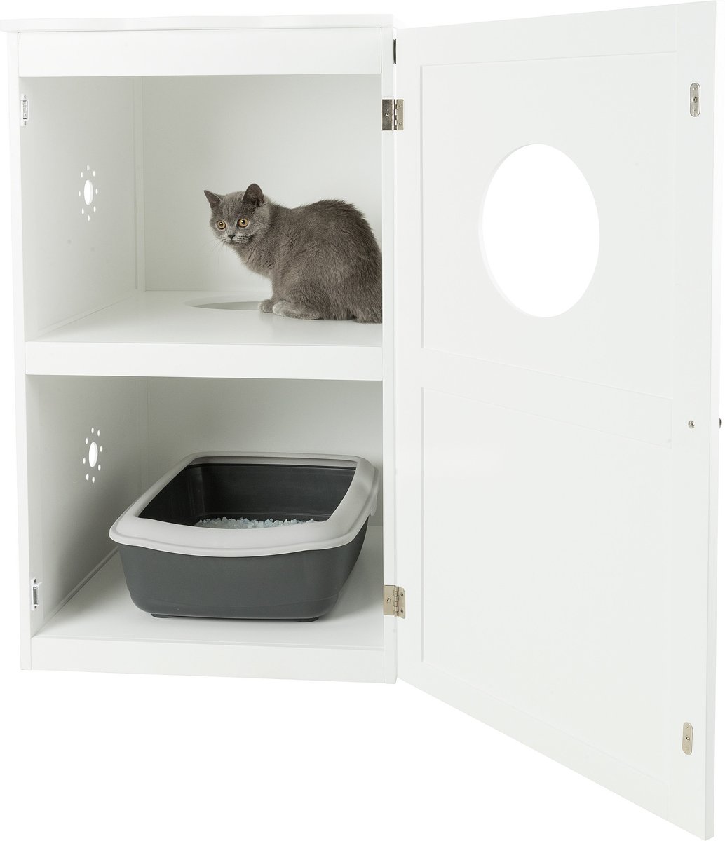 TRIXIE 2-Story Wooden Cat Litter Box Enclosure, White - Chewy.com