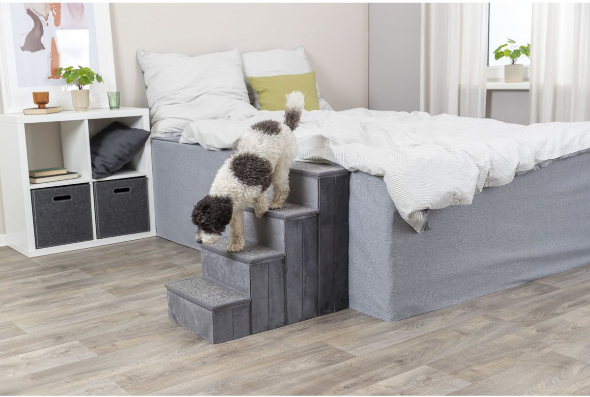TRIXIE Foldable Velour Pet Stairs with Storage, Gray, 4-Step, 15-in ...