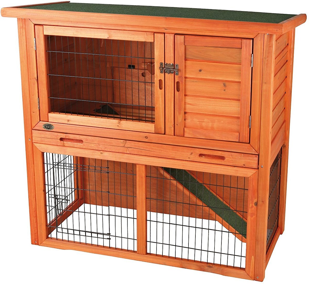 TRIXIE Natura Rabbit Hutch with Sloped Roof, Glazed Pine, Small - Chewy.com