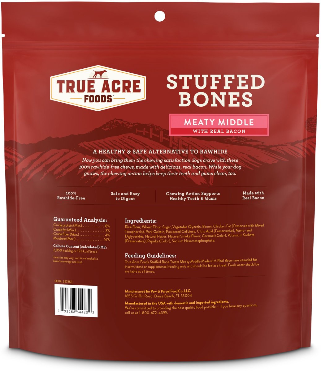TRUE ACRE FOODS Medium Stuffed Bone Treats Meaty Middle Made with real ...