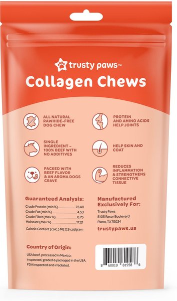 TRUSTY PAWS USA Beef Collagen Chews Thick Jerky Dog Treats, 10 count, 10.6-oz bag - Chewy.com