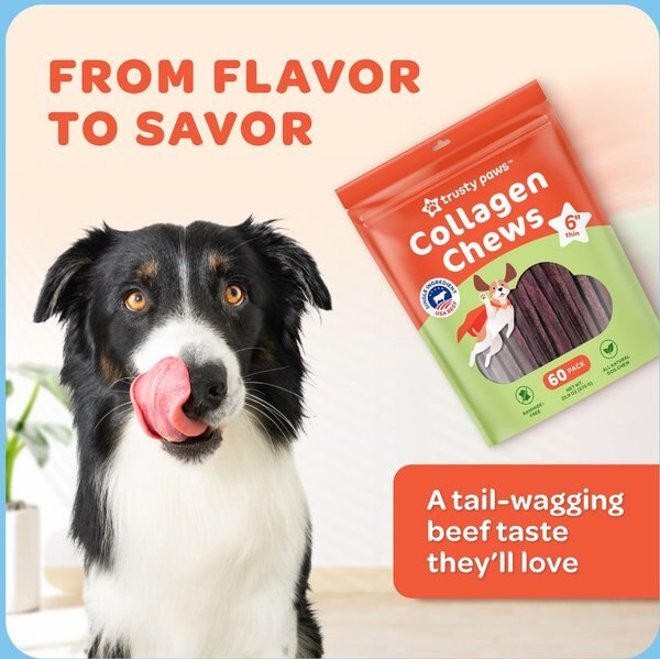 TRUSTY PAWS USA Beef Collagen Chews Thin Jerky Dog Treats, 60 count, 23 ...