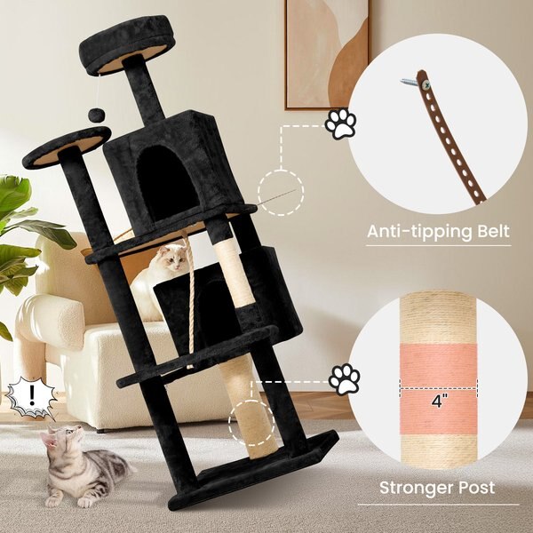 TSCOMON Multi-Level 58-in Plush Cat Tree & Condo, Black - Chewy.com