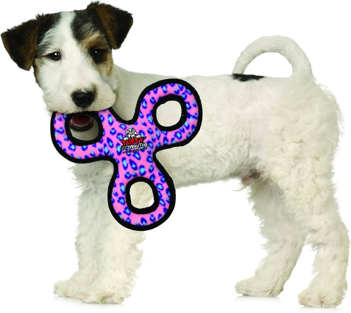 TUFFY'S Jr 3WayTug Squeaky Plush Dog Toy, Pink Leopard - Chewy.com