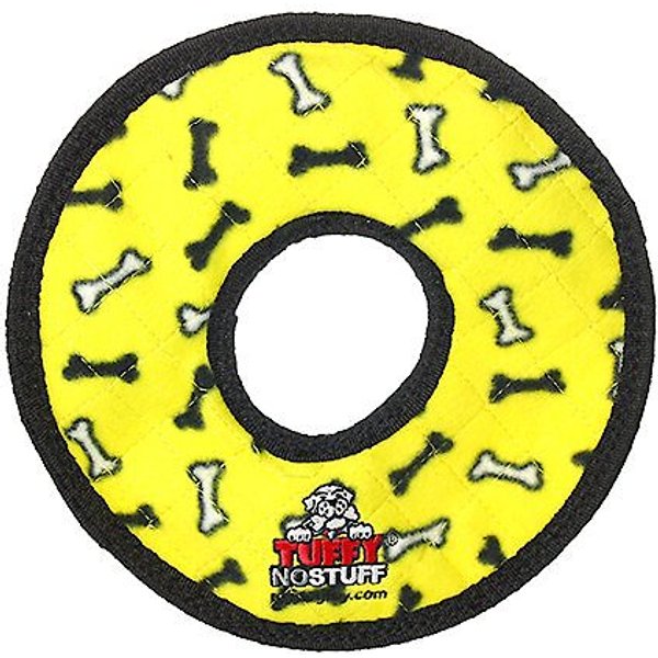 TUFFY'S No Stuff Ultimate Ring Bone Squeaky Plush Dog Toy, Yellow ...