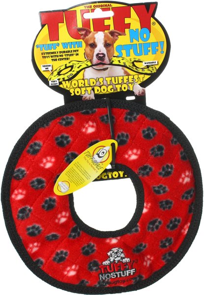 TUFFY'S No Stuff Ultimate Ring Squeaky Plush Dog Toy, Red Paws - Chewy.com