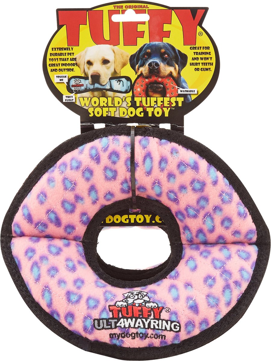 TUFFY'S Ultimate 4-Way Ring Squeaky Plush Dog Toy, Pink Leopard - Chewy.com