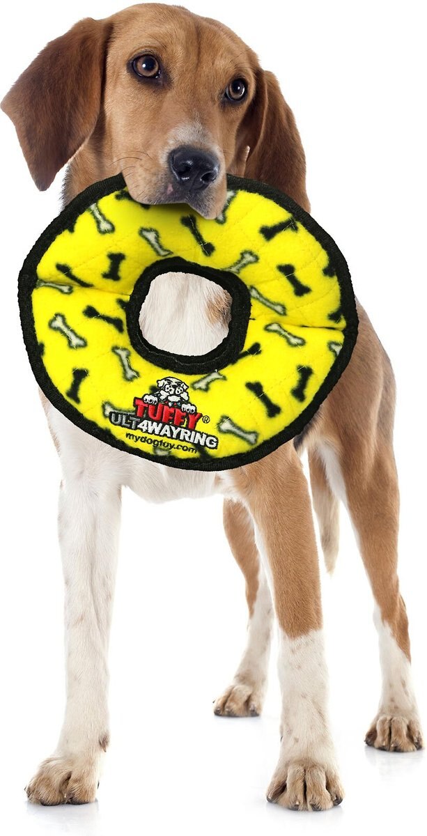 TUFFY'S Ultimate 4-Way Ring Squeaky Plush Dog Toy, Yellow Bones - Chewy.com