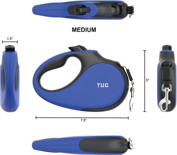 TUG Nylon Tape Retractable Dog Leash, Blue, Medium: 16-ft long - Chewy.com