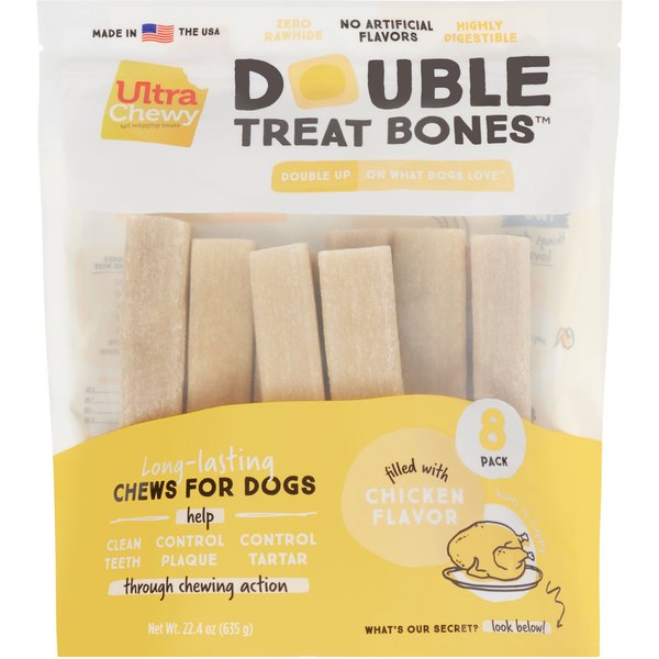 ULTRA CHEWY Double Treat Bones Chicken Flavor Dog Treat, 8 count ...