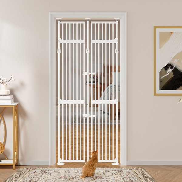 UNIPAWS Extra Tall Metal Cat Gate with Width Extension, White - Chewy.com