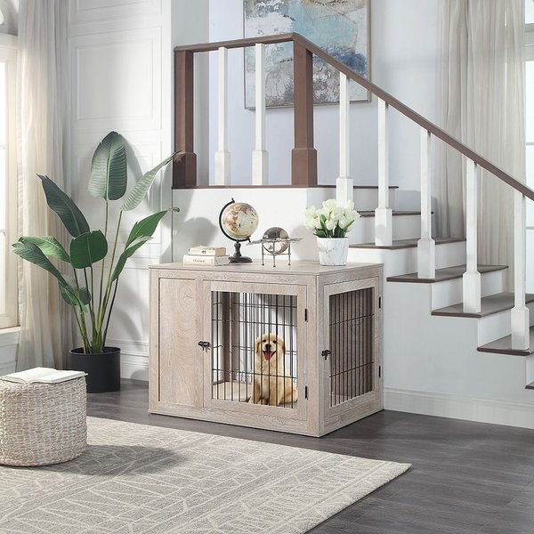 TRIXIE Wood & Wire Furniture Side Table Pet Crate, Large, White - Chewy.com