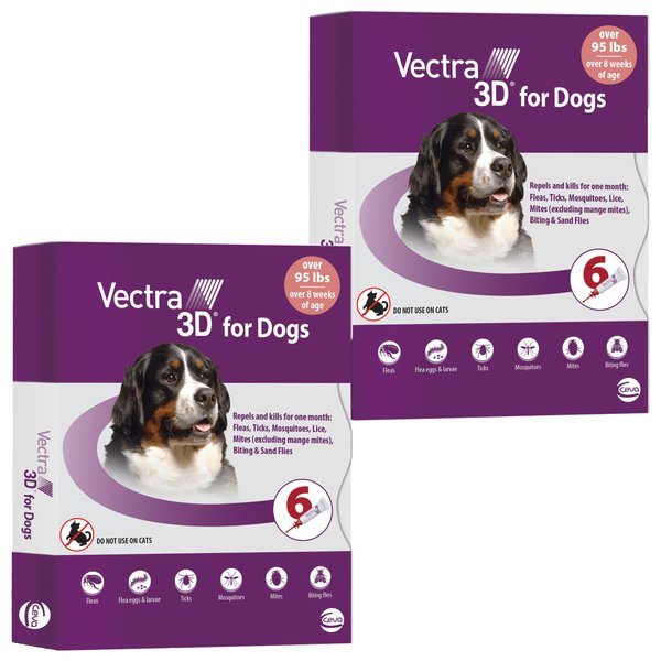 VECTRA 3D Flea & Tick Spot Treatment for Dogs, 56-95 lbs, 12 Doses (12 ...