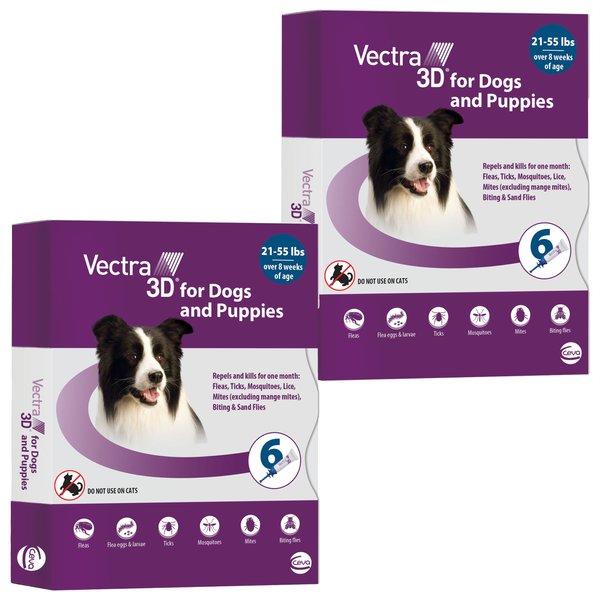 VECTRA 3D Flea & Tick Spot Treatment for Dogs, 56-95 lbs, 12 Doses (12 ...