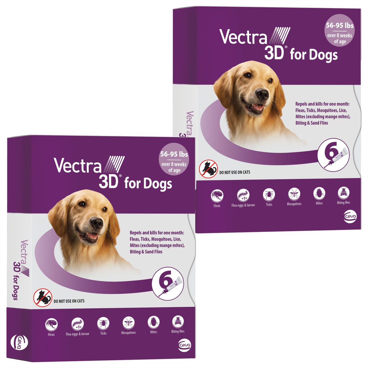 VECTRA 3D Flea & Tick Spot Treatment for Dogs, 56-95 lbs, 12 Doses (12 ...