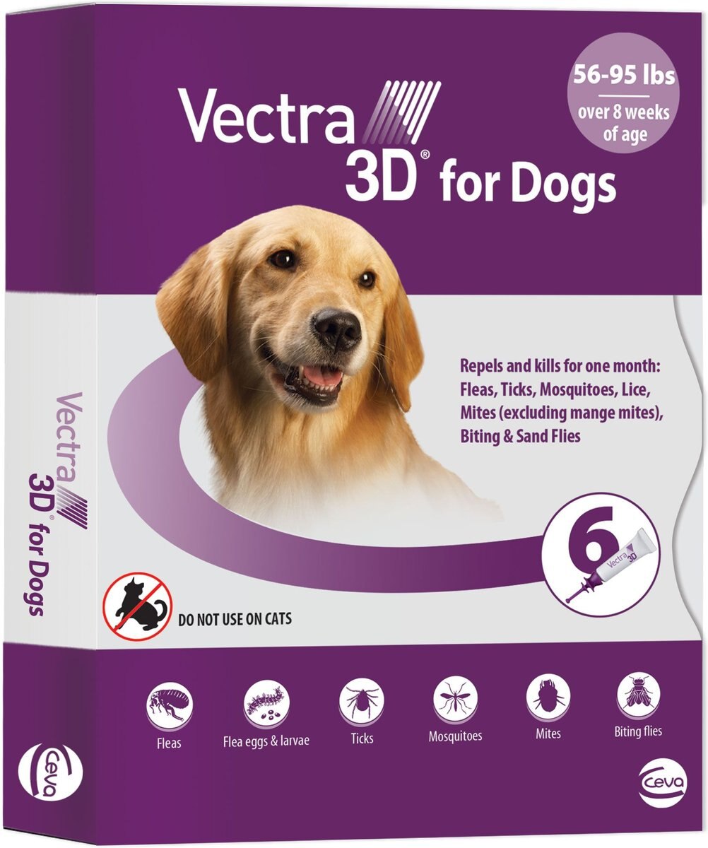 VECTRA 3D Flea & Tick Spot Treatment for Dogs, 56-95 lbs, 12 Doses (12 ...