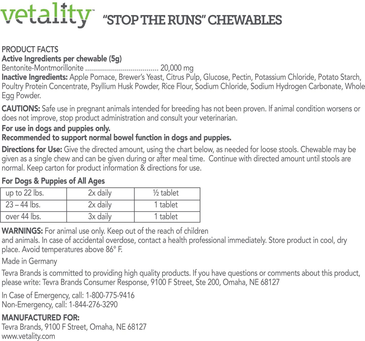 VETALITY Stop the Runs Anti Diarrhea Medication for Dogs, 6 count ...