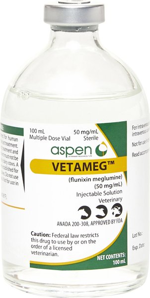 VETAMEG (flunixin meglumine) Injectable for Horses & Livestock, 50 mg ...