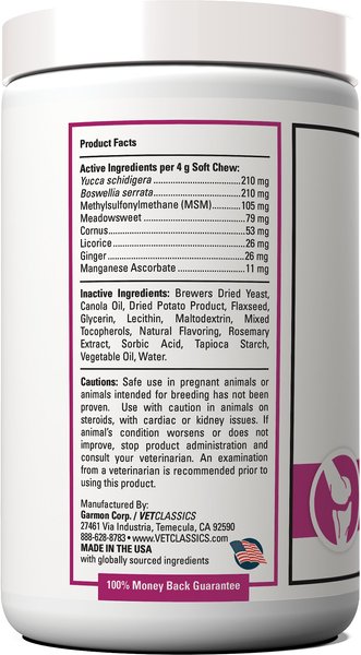 VETCLASSICS Pain Plus Extra Strength Soft Chews Dog Supplement, 120 ...