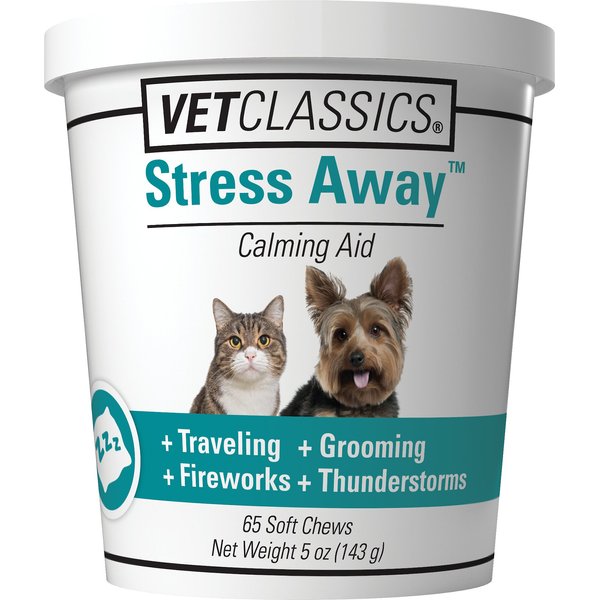 VETCLASSICS Stress Away Calming Aid Soft Chews Dog & Cat Supplement, 65 ...