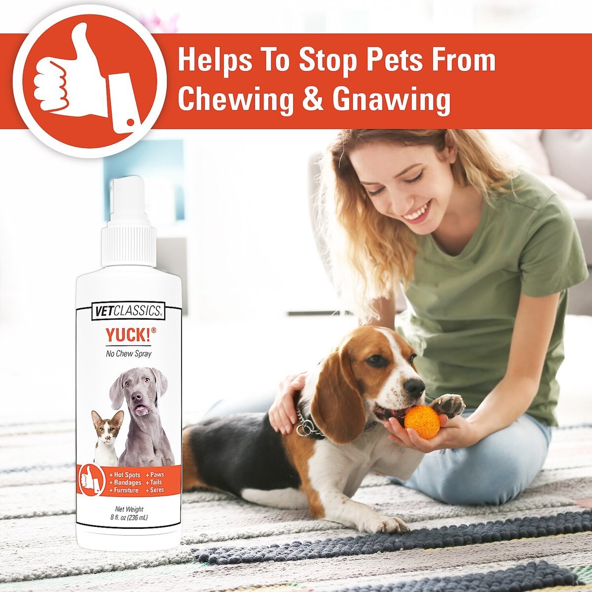 VETCLASSICS YUCK! No Chew Dog & Cat Spray, 8-fl oz bottle - Chewy.com