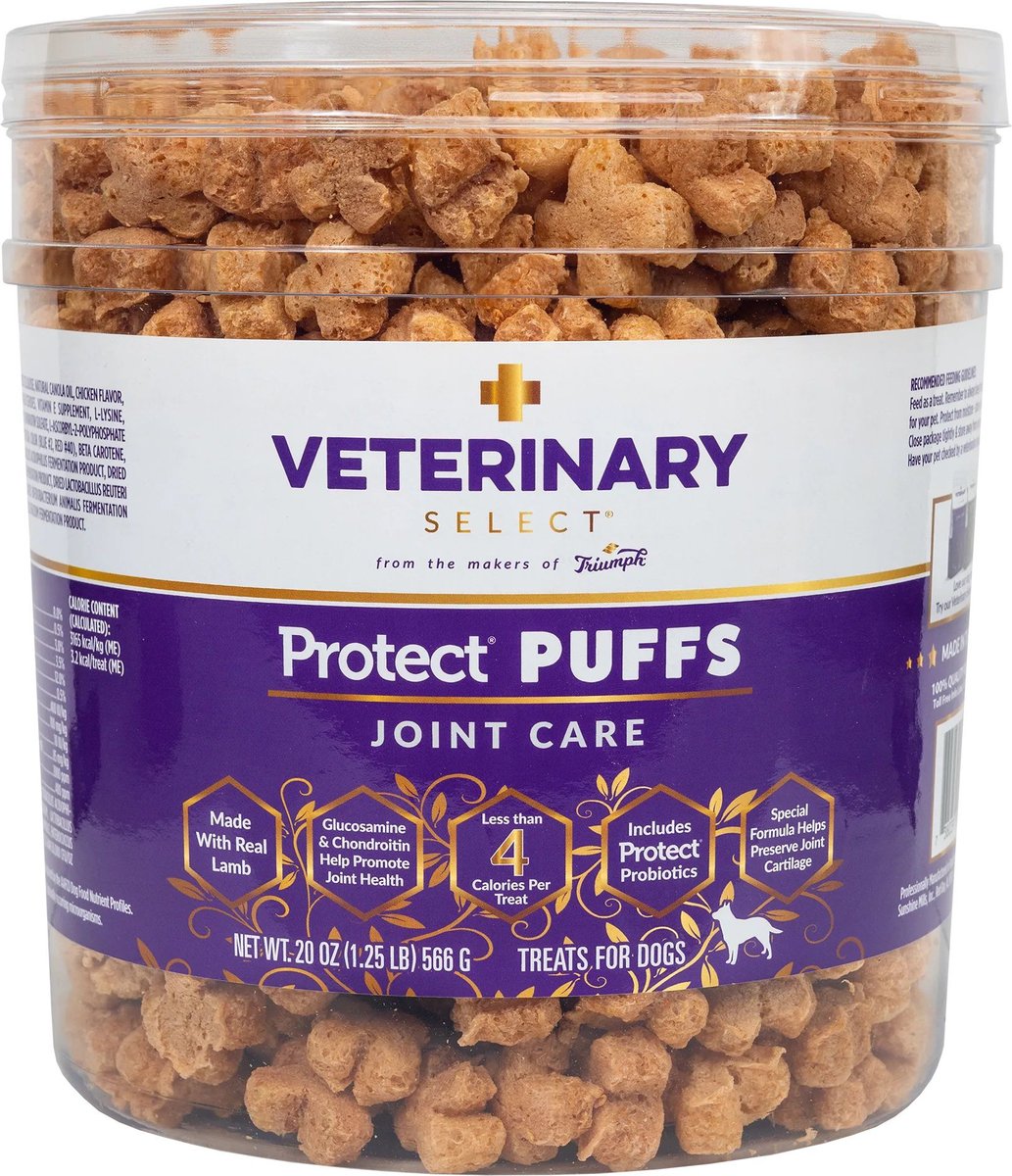 VETERINARY SELECT Protect Puffs Joint Care Low Fat Dog Treat, 20-oz tub ...