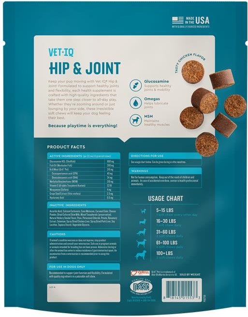 VETIQ Hip & Joint Soft Chew Joint Supplement for Dogs, 180 count ...