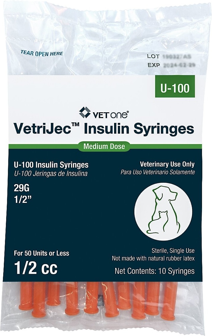 VETONE VetriJec Insulin Syringes U-100 0.5-in x 29G, 0.5-cc - Easy ...