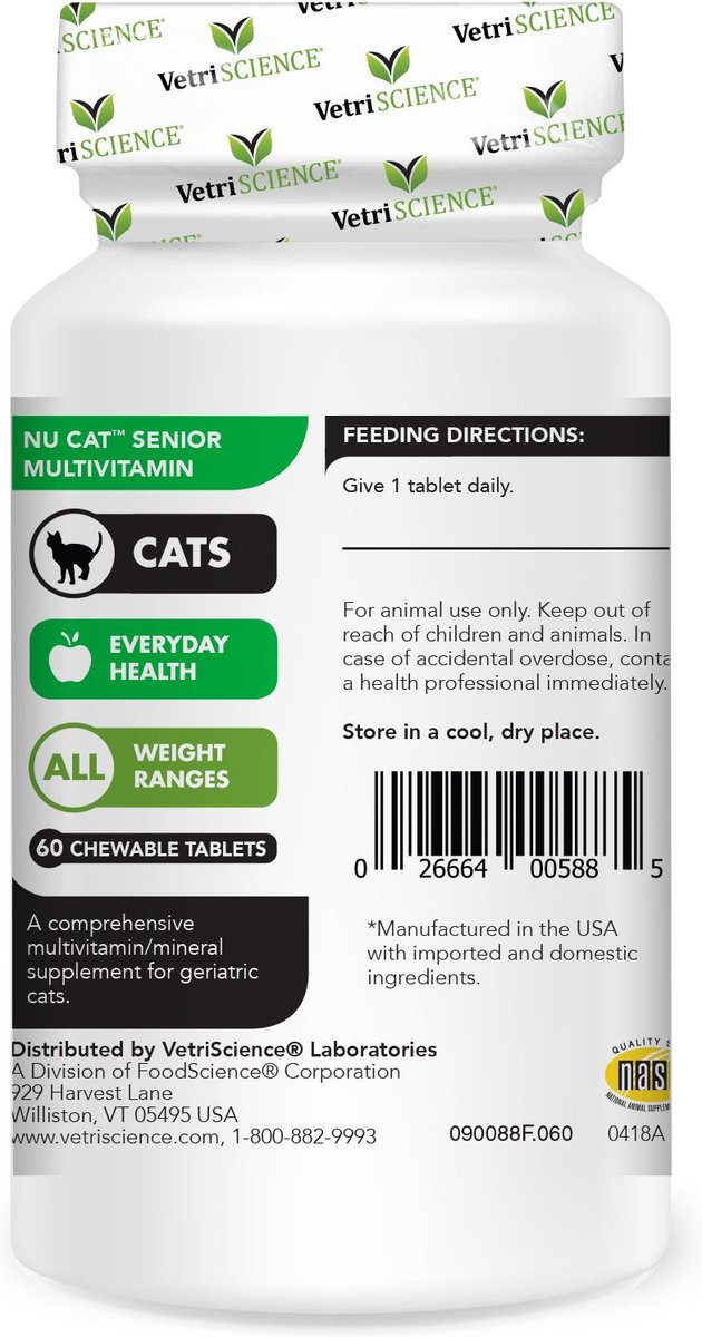 VETRISCIENCE Nu Cat Chewable Tablets Multivitamin for Cats, 90 count ...