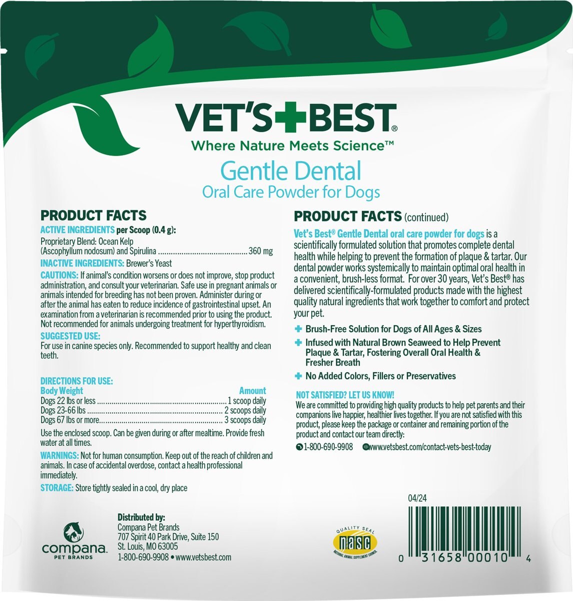 VET'S BEST Dental Powder for Dogs, 90-day supply - Chewy.com