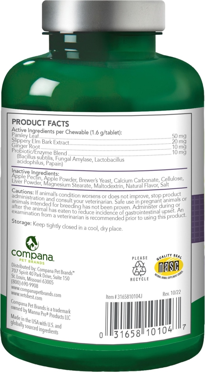 VET'S BEST Gas Busters Chewable Tablets Digestive Supplement for Dogs ...